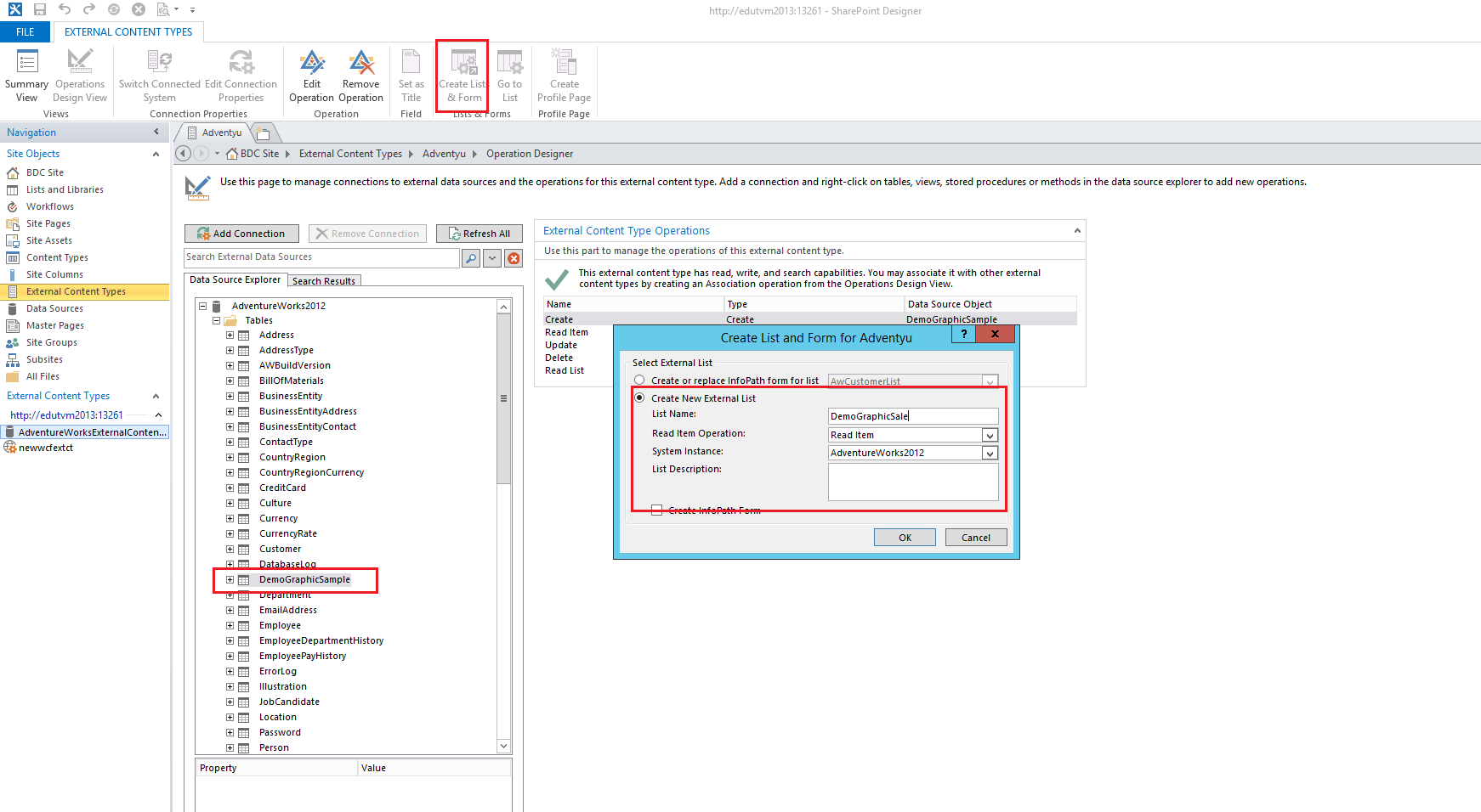 Implement CRUD Operations on SQL Table Using External Content Type in SharePoint?
